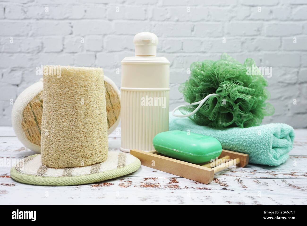 Shower accessories bath items with soap and Cleansing Shampoo Bottle ...