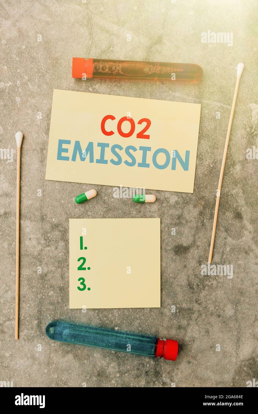 Handwriting text Co2 Emission. Business showcase Releasing of ...