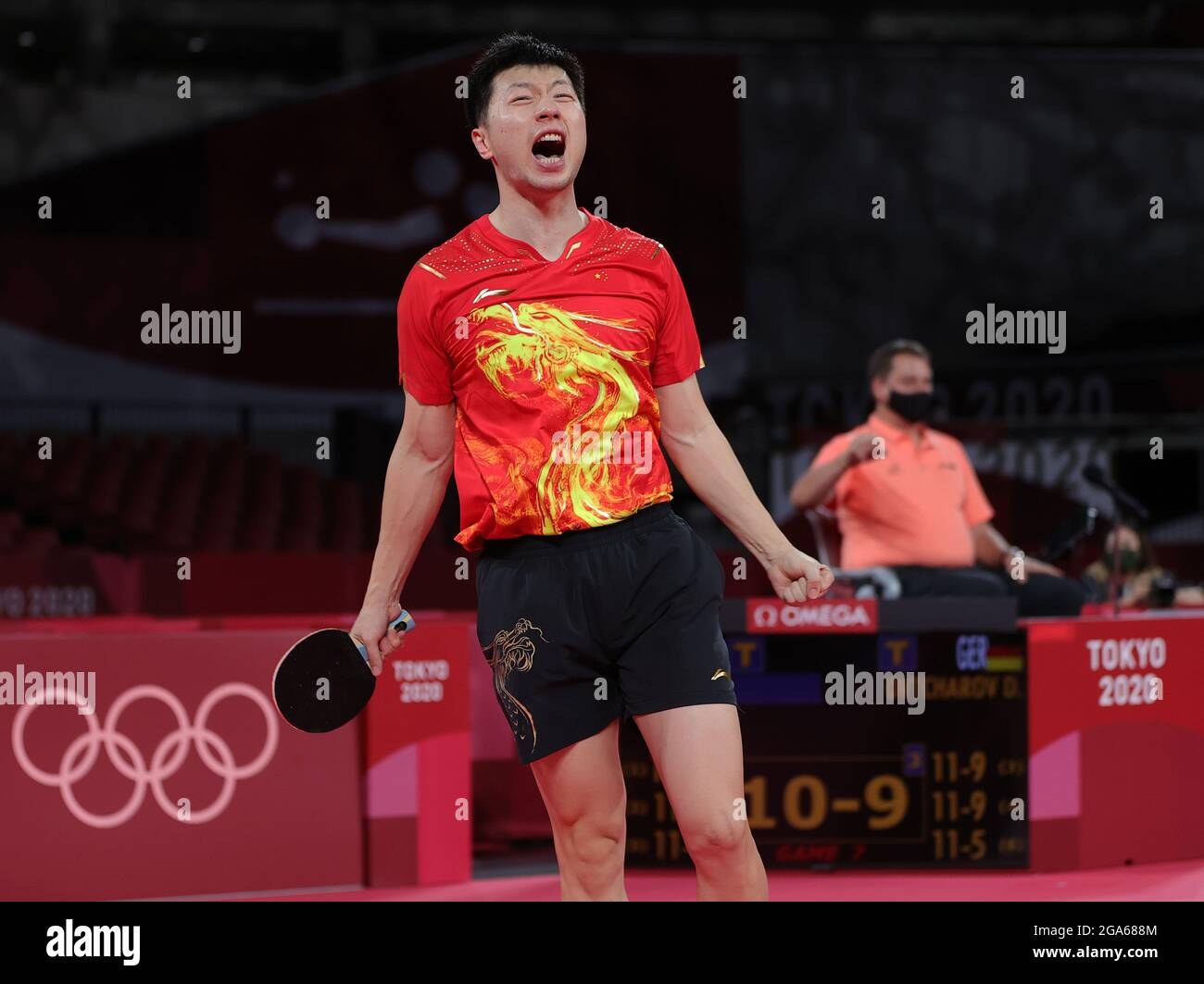 Tokyo, Japan. 29th July, 2021. Ma Long of China celebrates during the ...