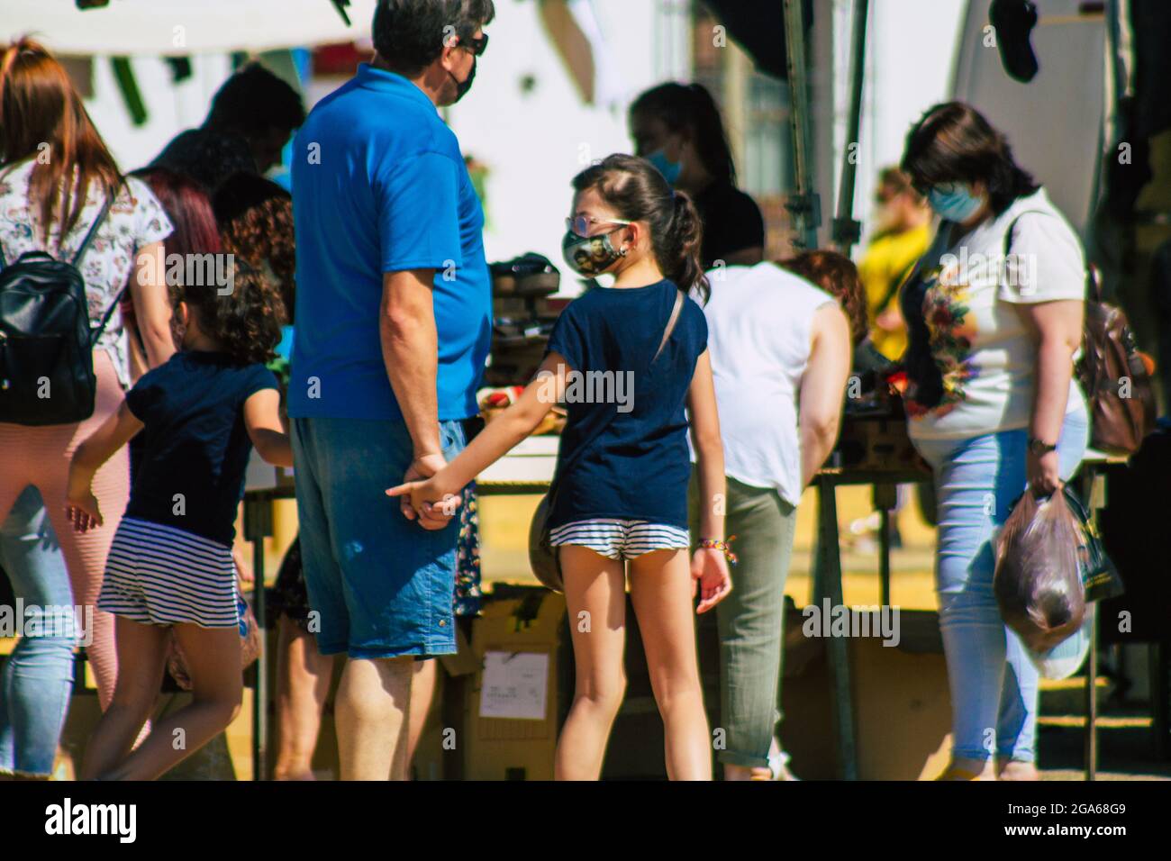 Carmona Spain July 26, 2021 Unidentified Spanish people with face mask ...