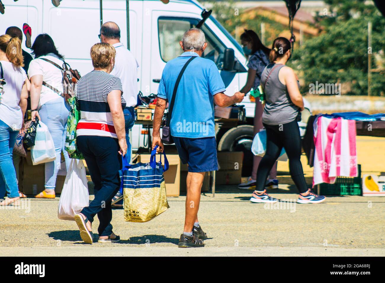 Carmona Spain July 26, 2021 Unidentified Spanish people with face mask ...