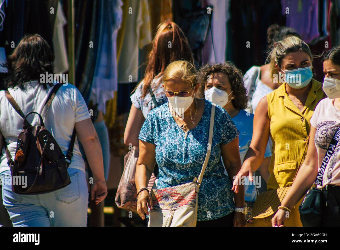 Carmona Spain July 26, 2021 Unidentified Spanish people with face mask ...