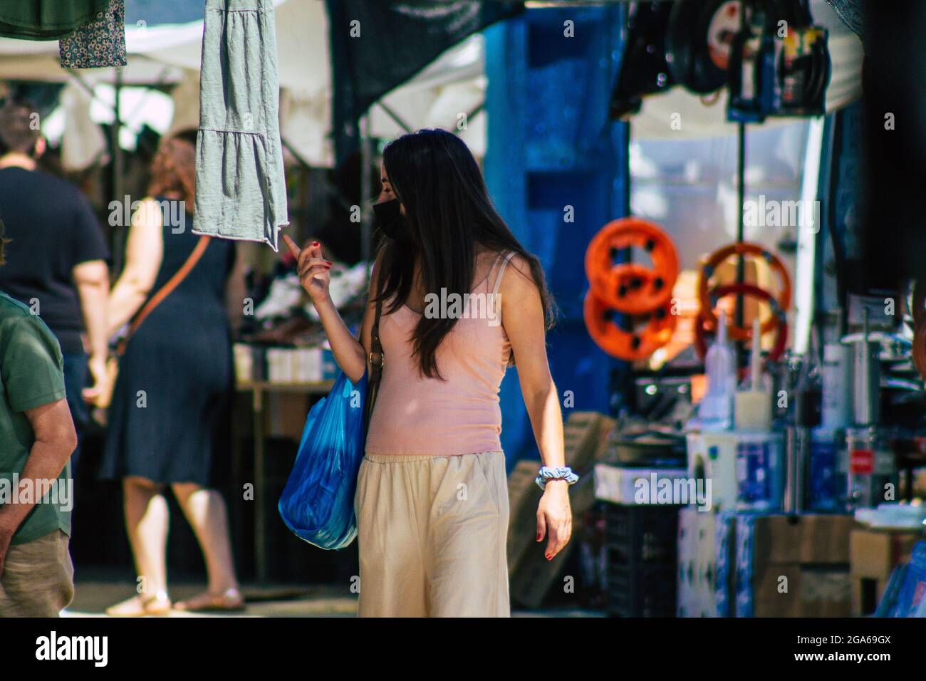 Carmona Spain July 26, 2021 Unidentified Spanish people with face mask ...