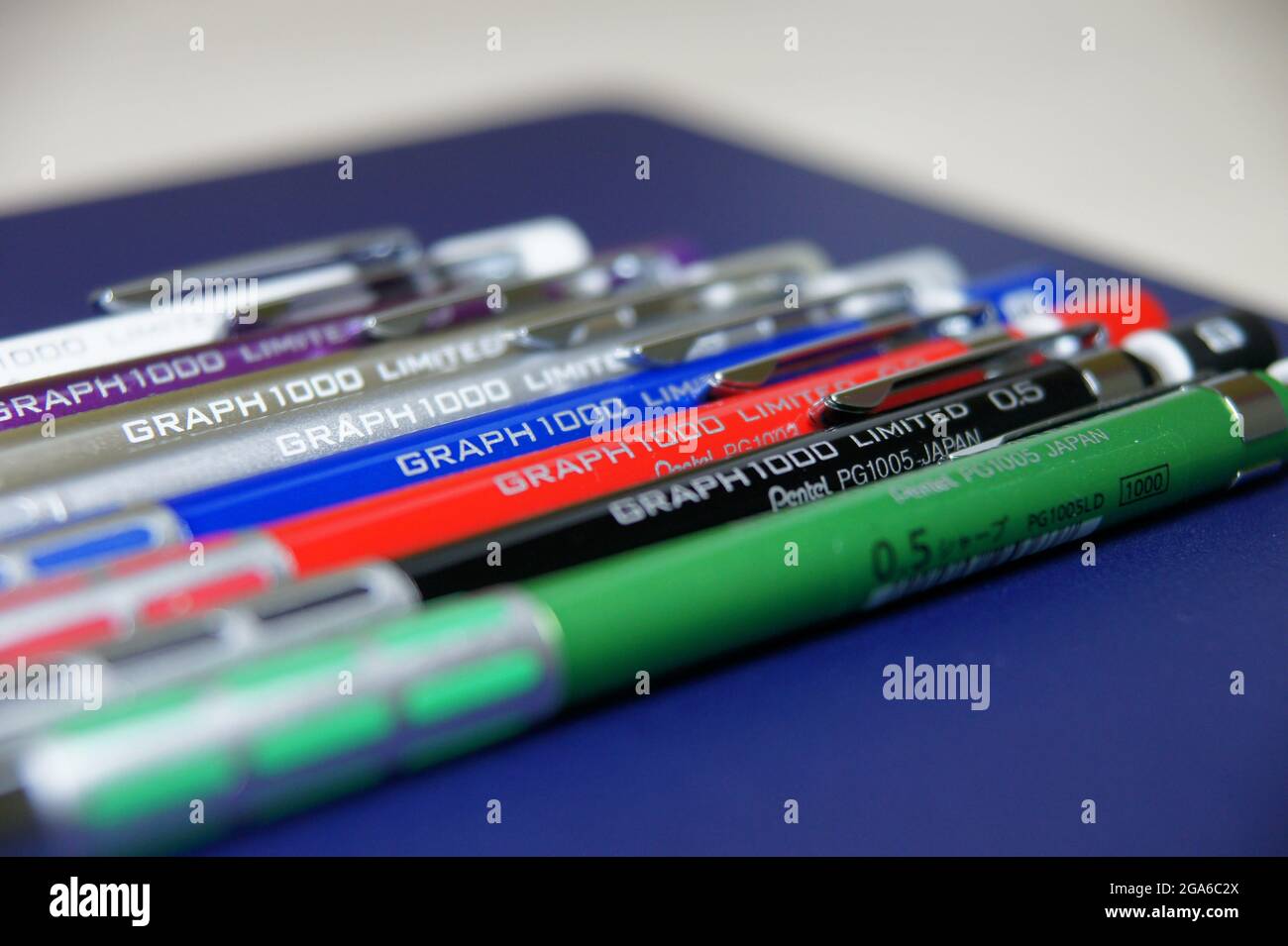 Tokyo, Japan - July 21, 2021, Colorful pens on display in the ...