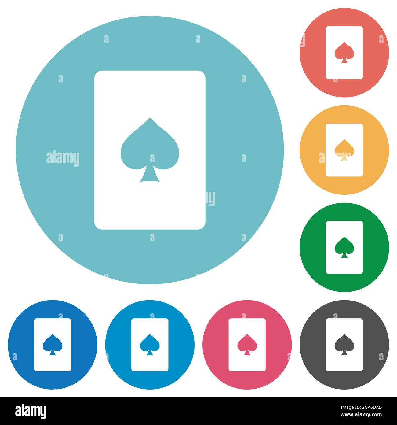 Spades card symbol flat white icons on round color backgrounds Stock ...