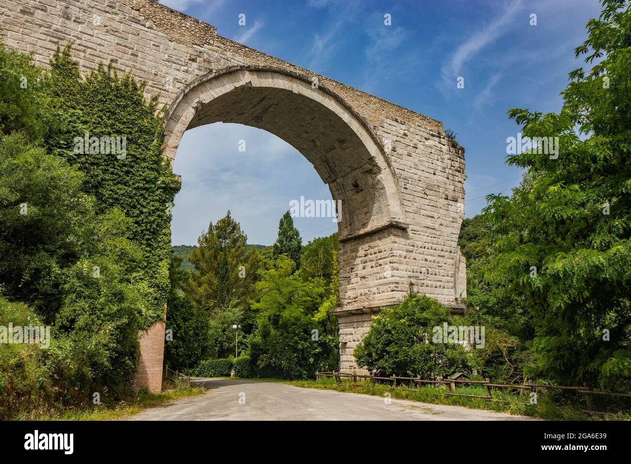 The ruins of the Roman arch bridge of Augustus, in Narni, Terni, Umbria ...