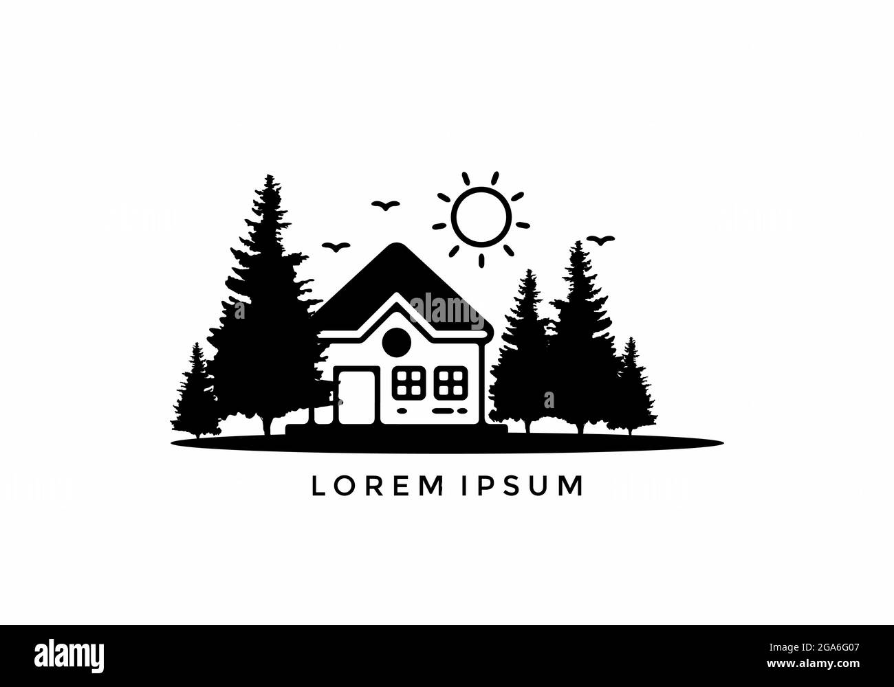 House with trees line art illustration design Stock Vector Image & Art ...