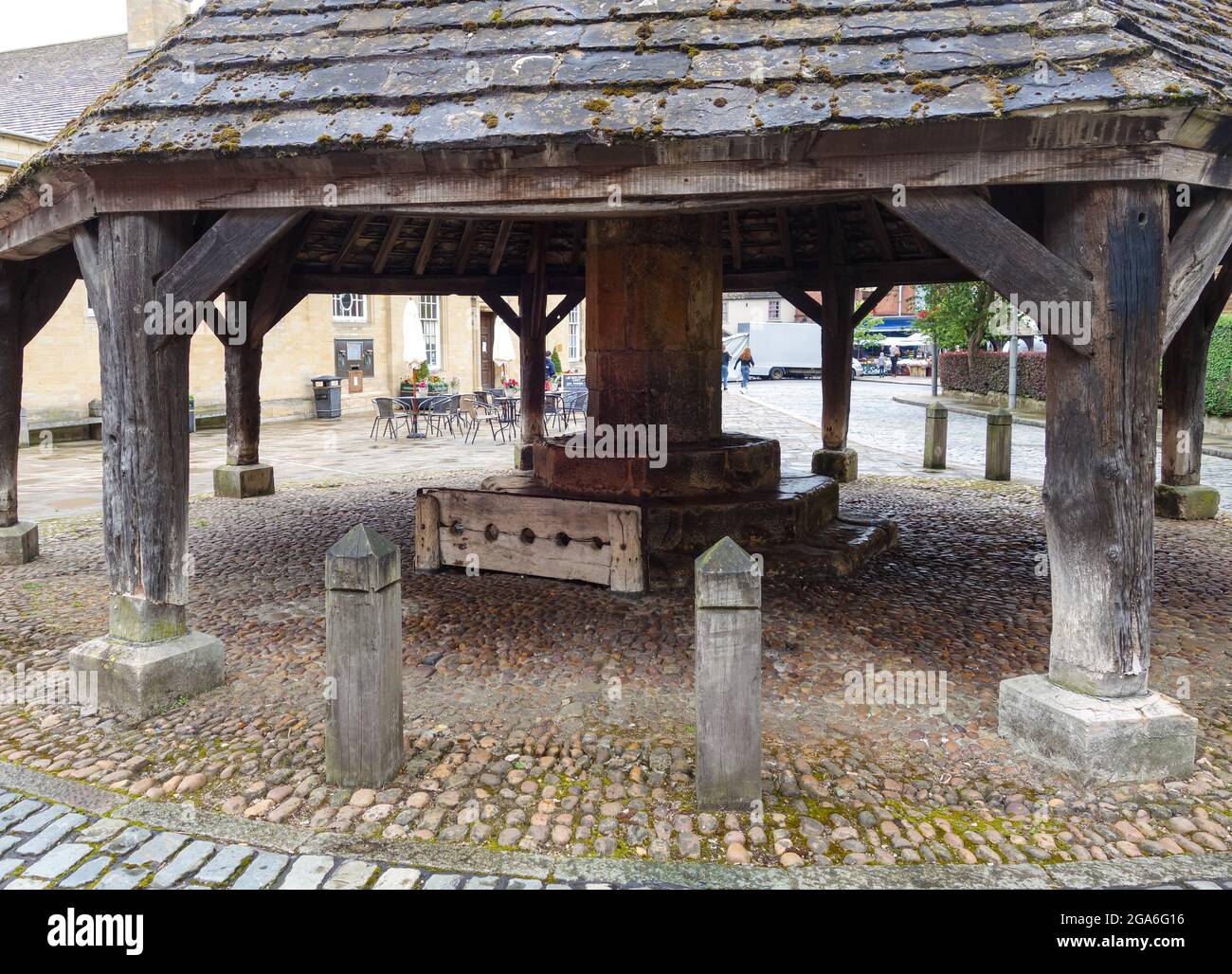 The stocks in the Buttercross, Butter Cross or Market Cross at Oakham ...