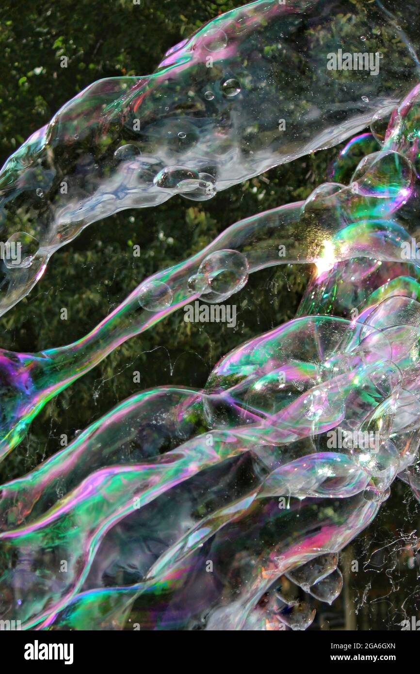 Huge bubbles floating thru the air on a beautiful summer day Stock ...