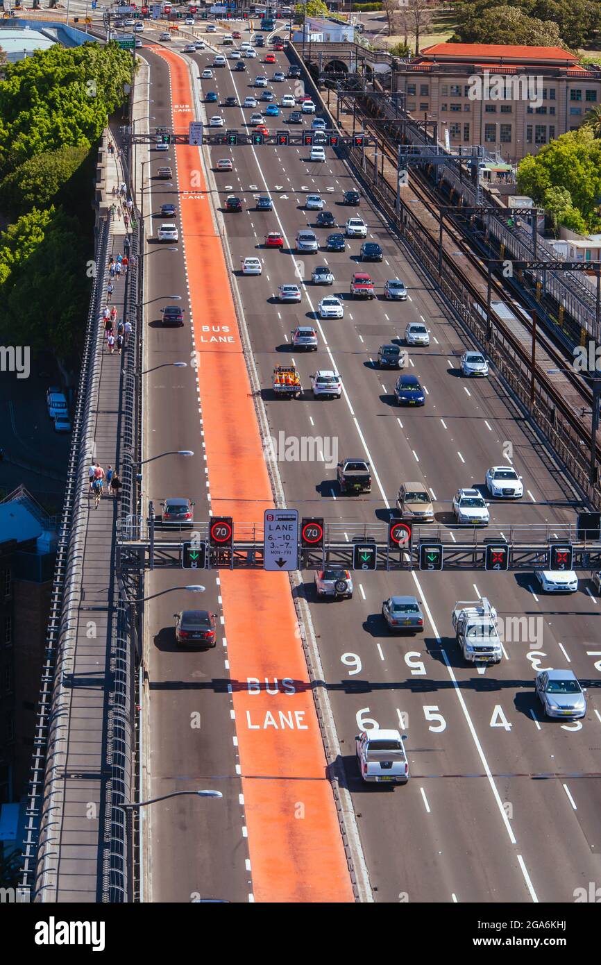 The view over Walsh Bay from the Sydney Harbour Bridge Pylon tower in ...