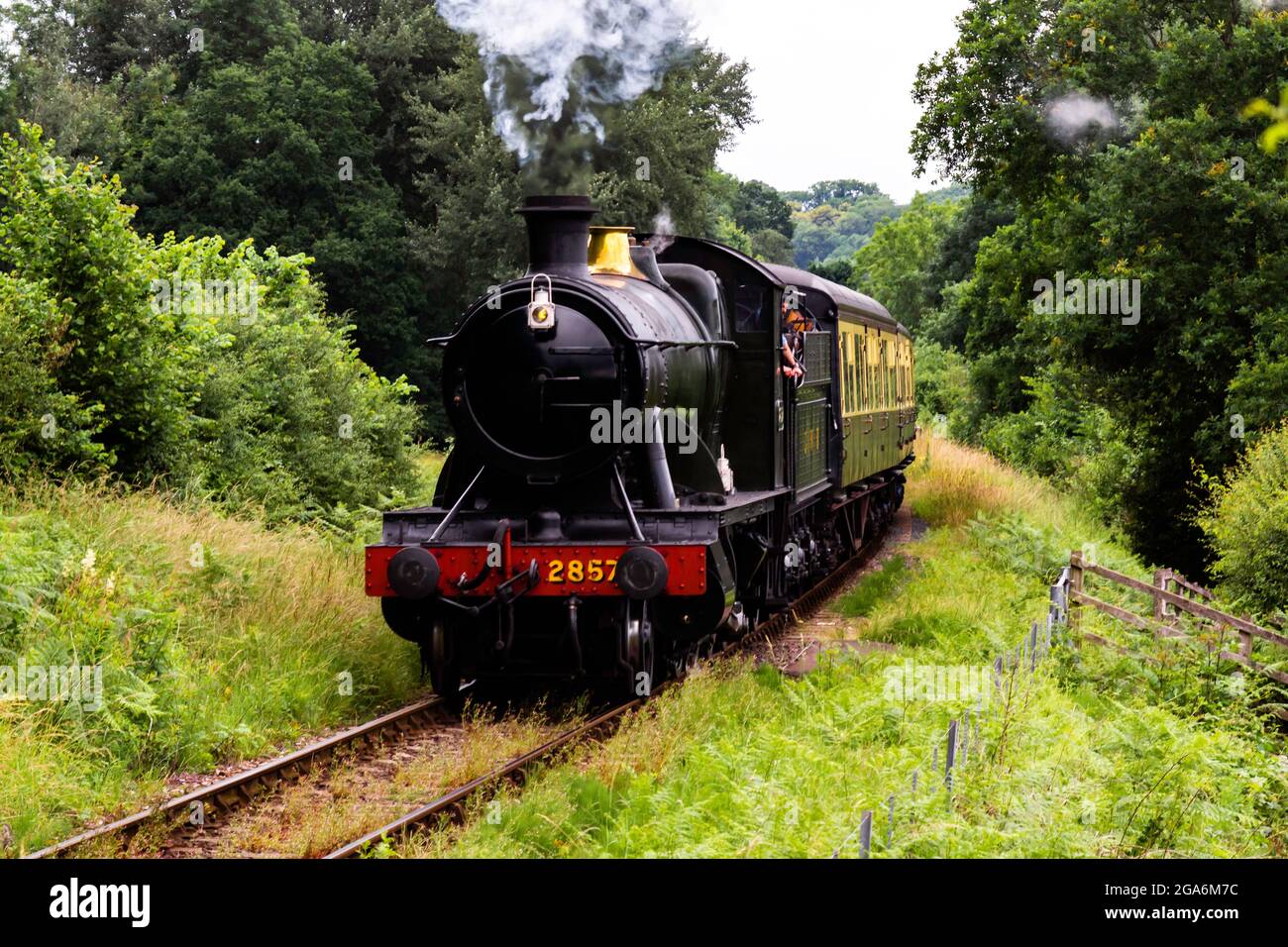 GWR Churchward 2800 Class locomotive 2857 2.8.0 heading a passenger ...