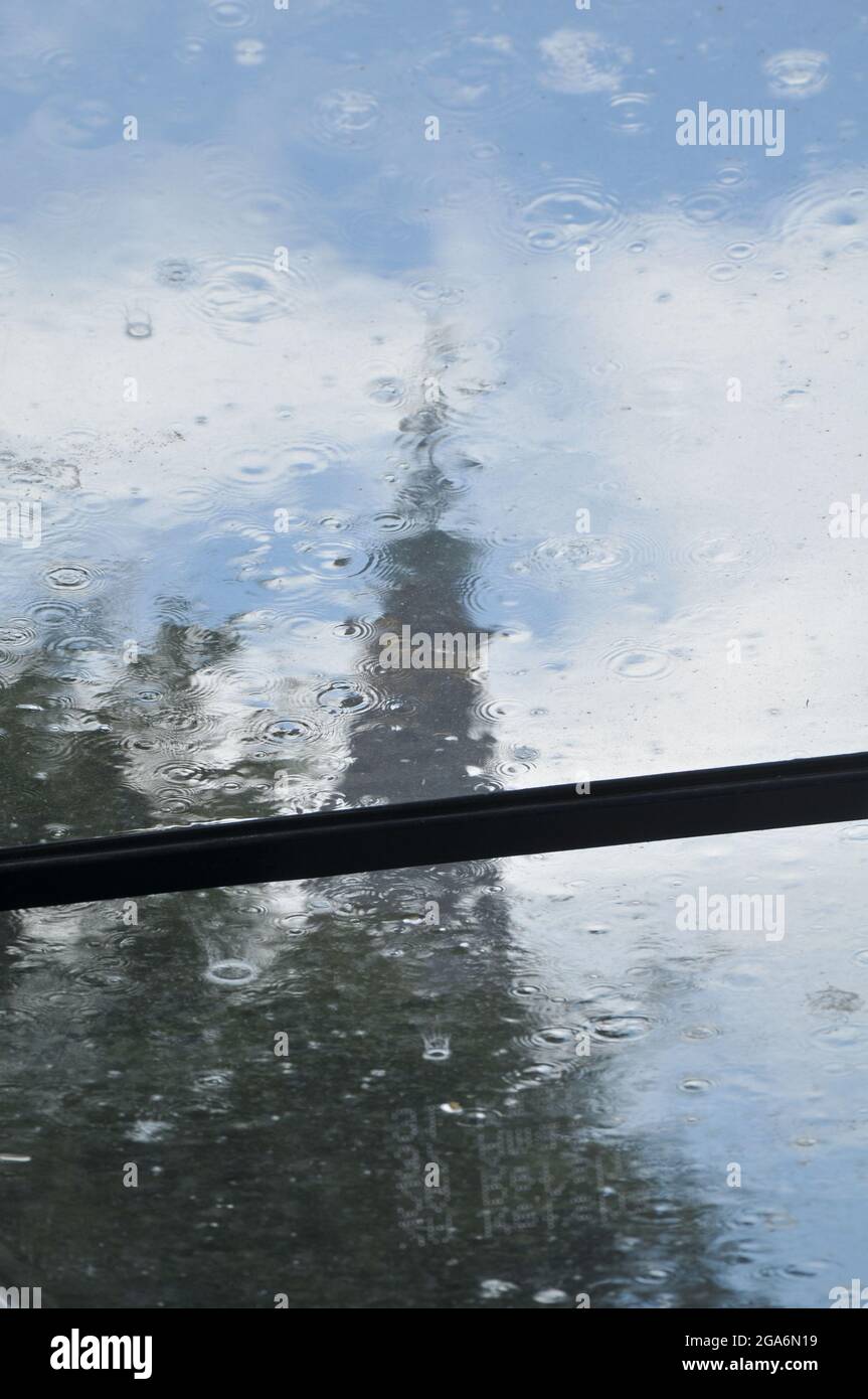 Copenhagen, Denmark., 29 July 2021, Rain falls in danish capital dark ...