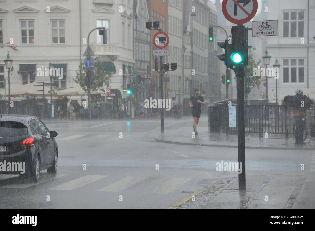 Copenhagen, Denmark., 29 July 2021, Rain falls in danish capital dark ...