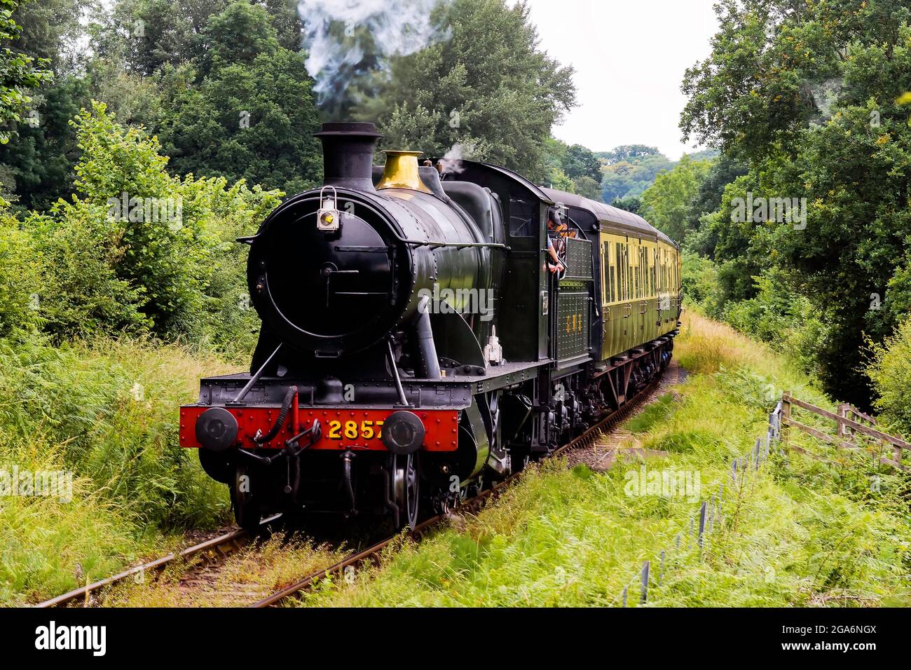 GWR Churchward 2800 Class locomotive 2857 2.8.0 heading a passenger ...