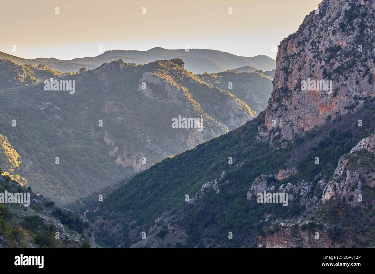 Natural scenery from the famous Ridomo gorge in Taygetus Mountain. The ...