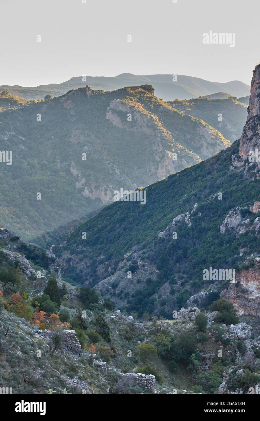 Natural scenery from the famous Ridomo gorge in Taygetus Mountain. The ...