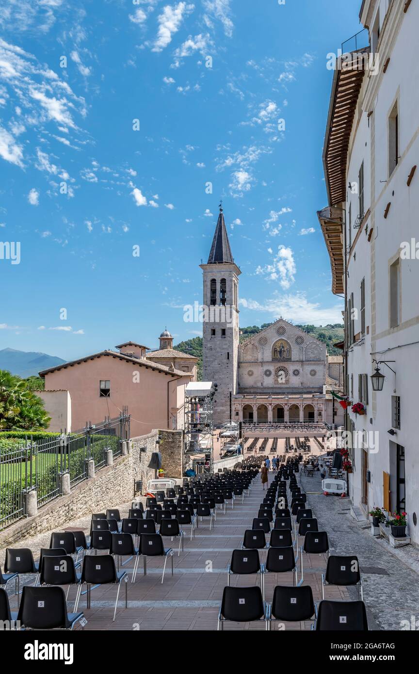 The Piazza del Duomo in Spoleto, Italy, with preparations for the ...