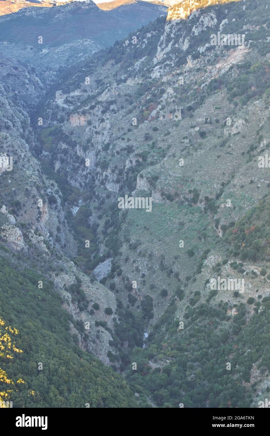 Natural scenery from the famous Ridomo gorge in Taygetus Mountain. The ...