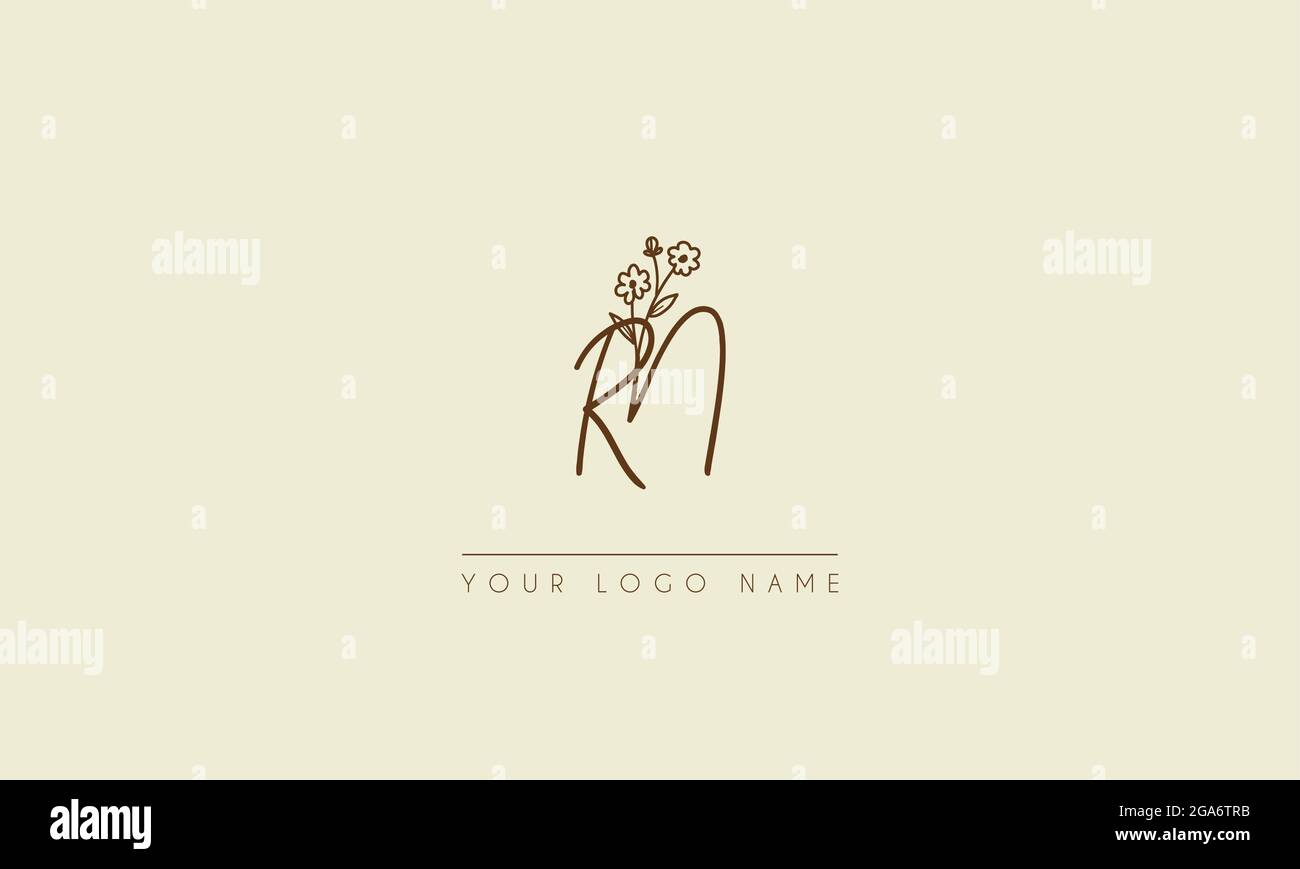 Initial letter RN Or NR Signature handwritten wedding botanical floral ...