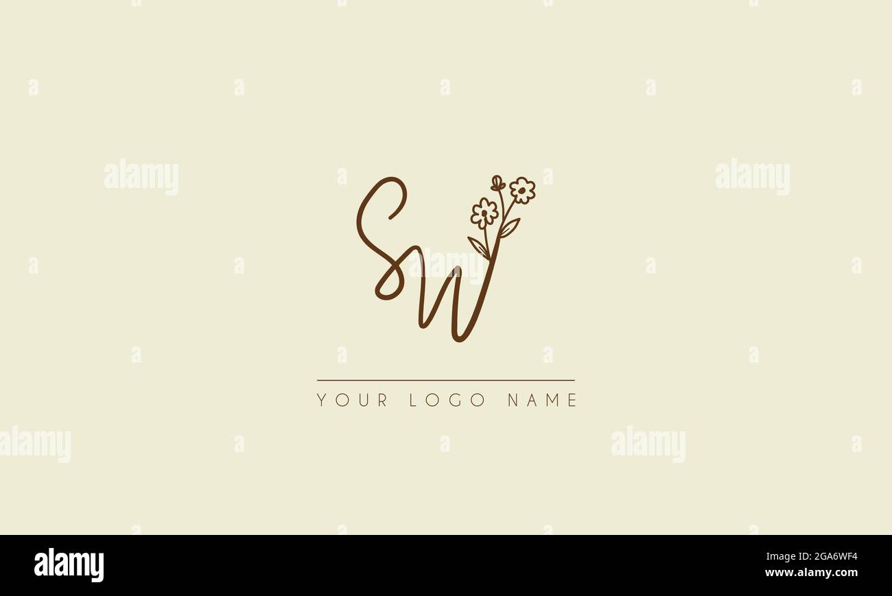 Initial letter SW Or WS Signature handwritten wedding botanical floral ...
