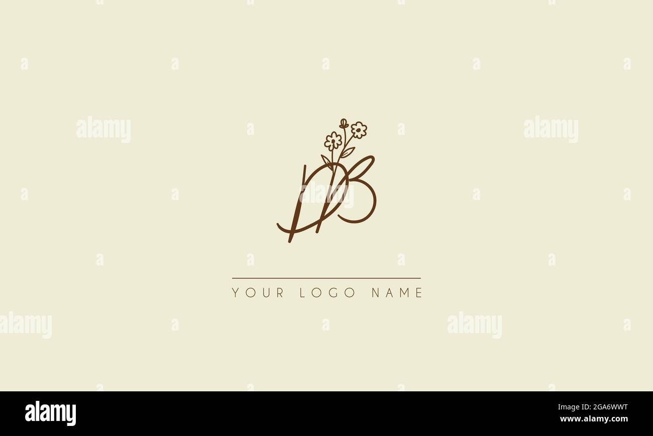 Initial letter DB Or BD Signature handwritten wedding botanical floral ...
