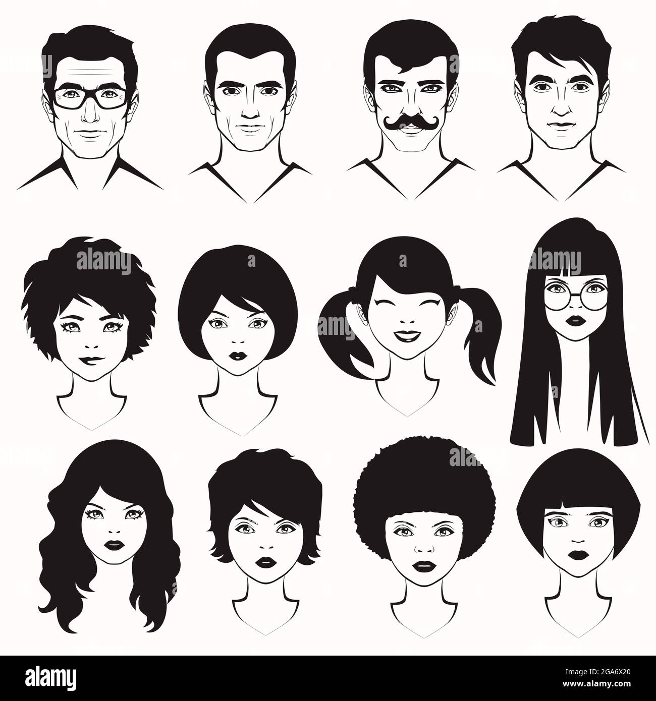 set of flat avatars, vector people icon, user faces design illustration ...