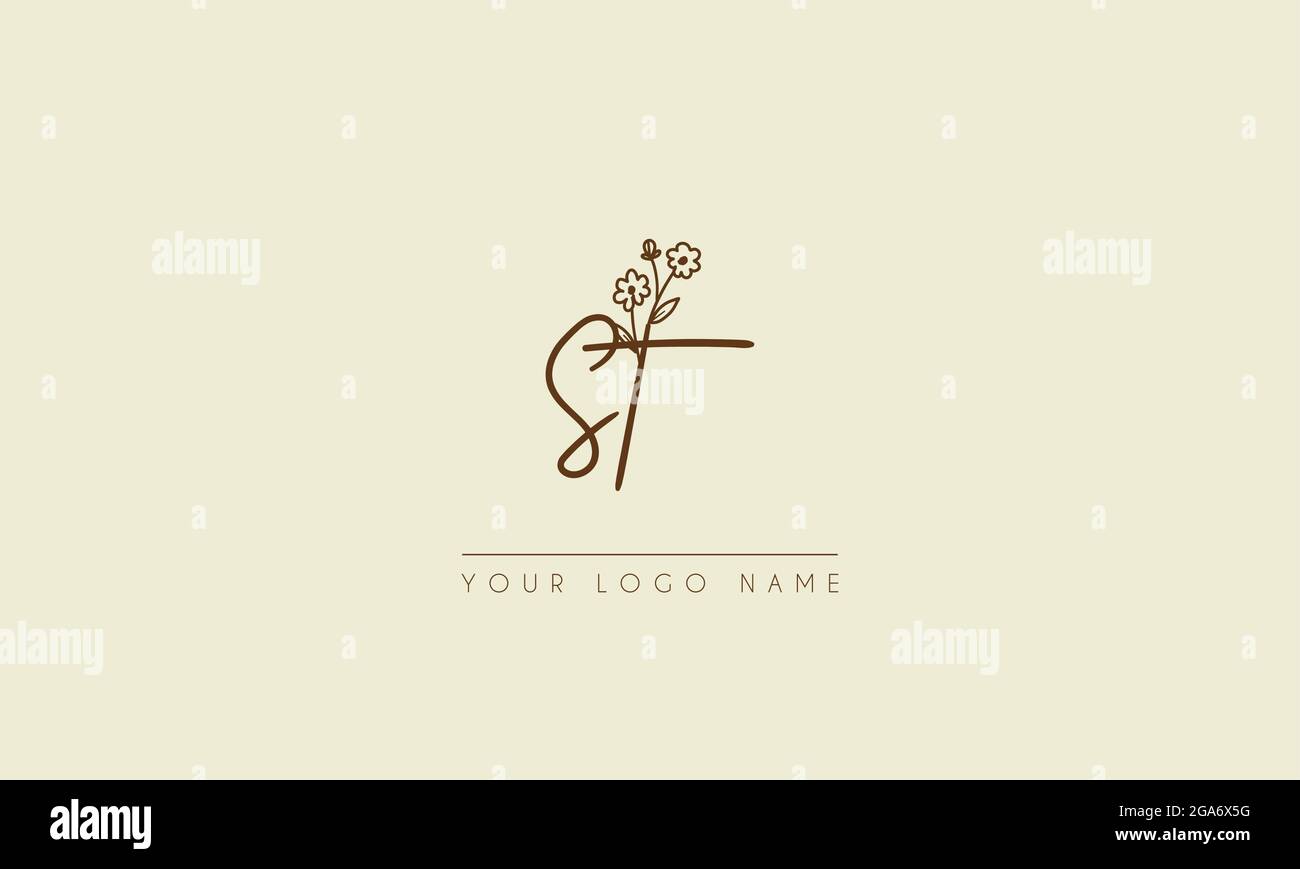 Initial letter ST Or TS Signature handwritten wedding botanical floral ...