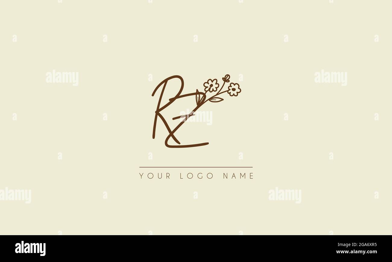 Initial letter RZ Or ZR Signature handwritten wedding botanical floral ...