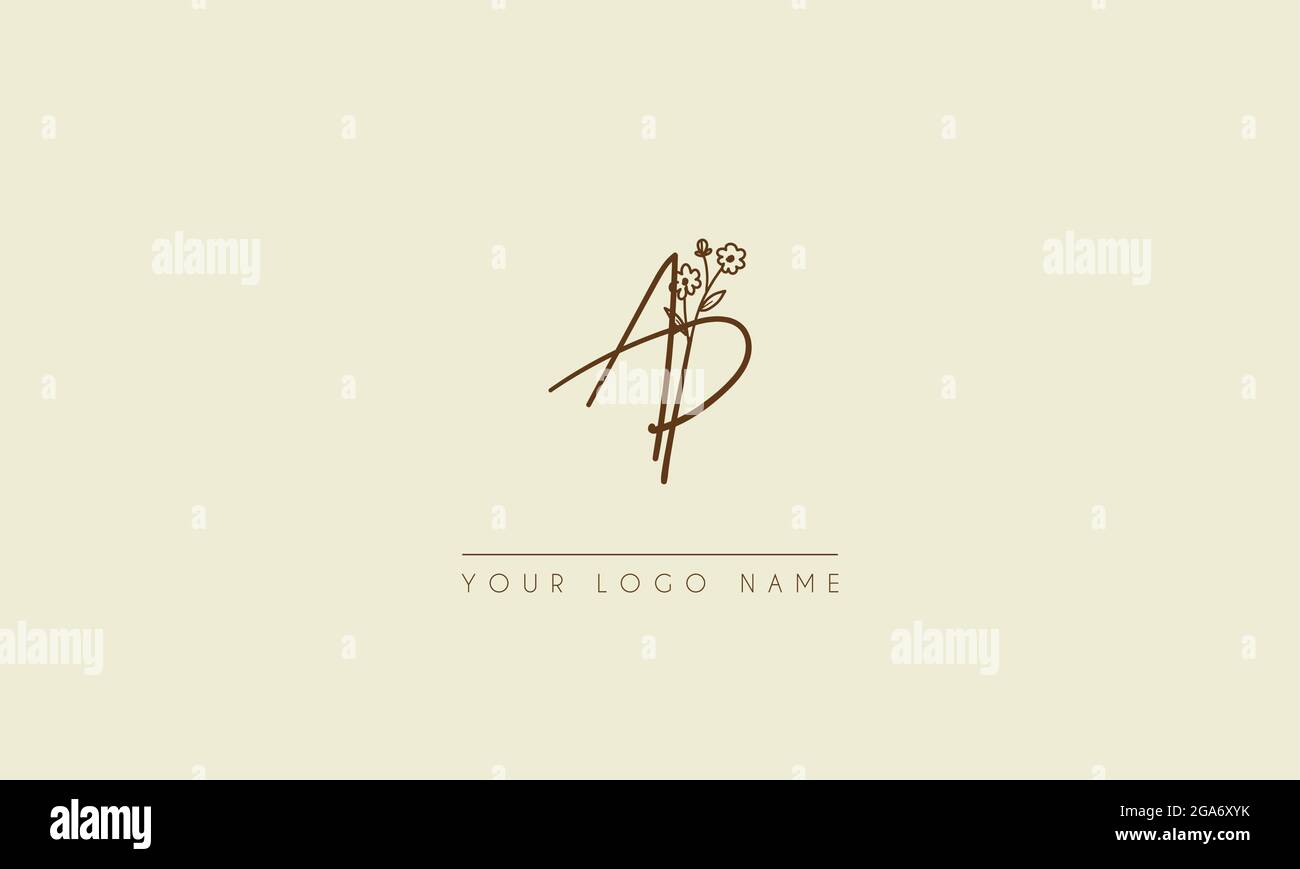 Initial letter AP Or PA Signature handwritten wedding botanical floral icon logo vector design ...
