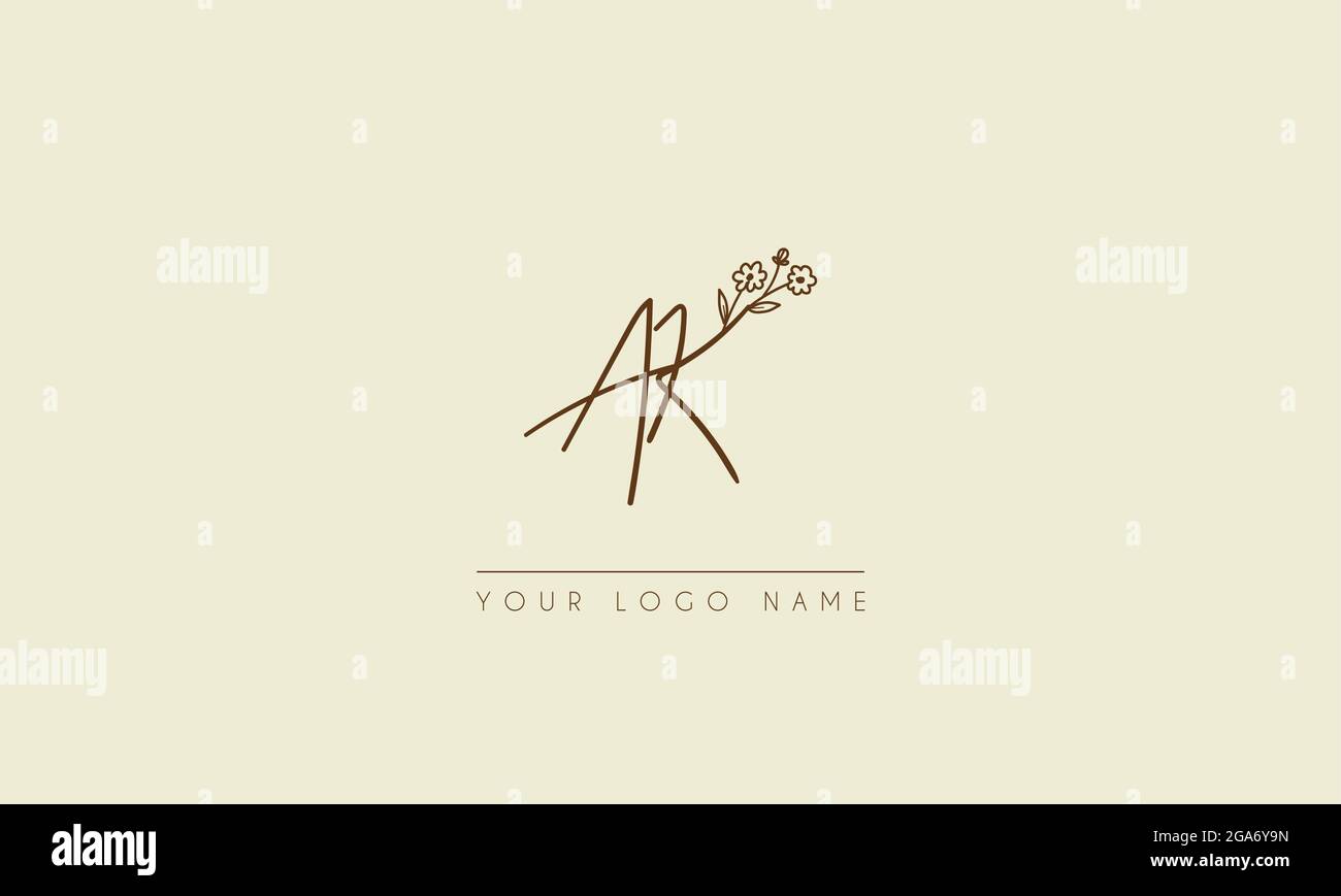Initial letter AK Or KA Signature handwritten wedding botanical floral ...