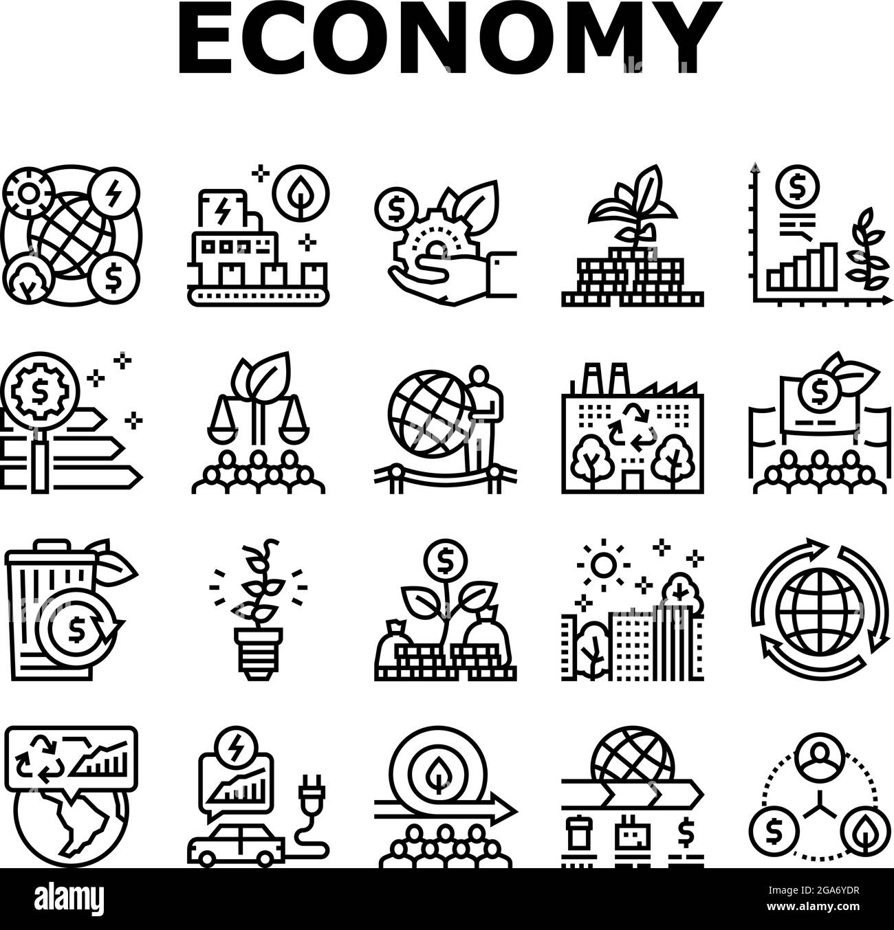 Green Economy Industry Collection Icons Set Vector Stock Vector Image ...