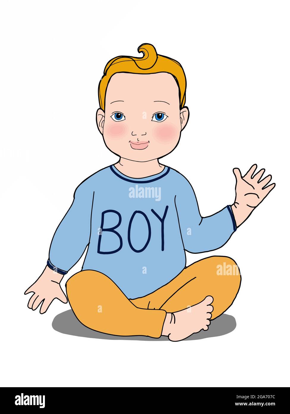 Cute ,cartoon ,blonde boy baby sitting ,hi five,illustration Stock ...