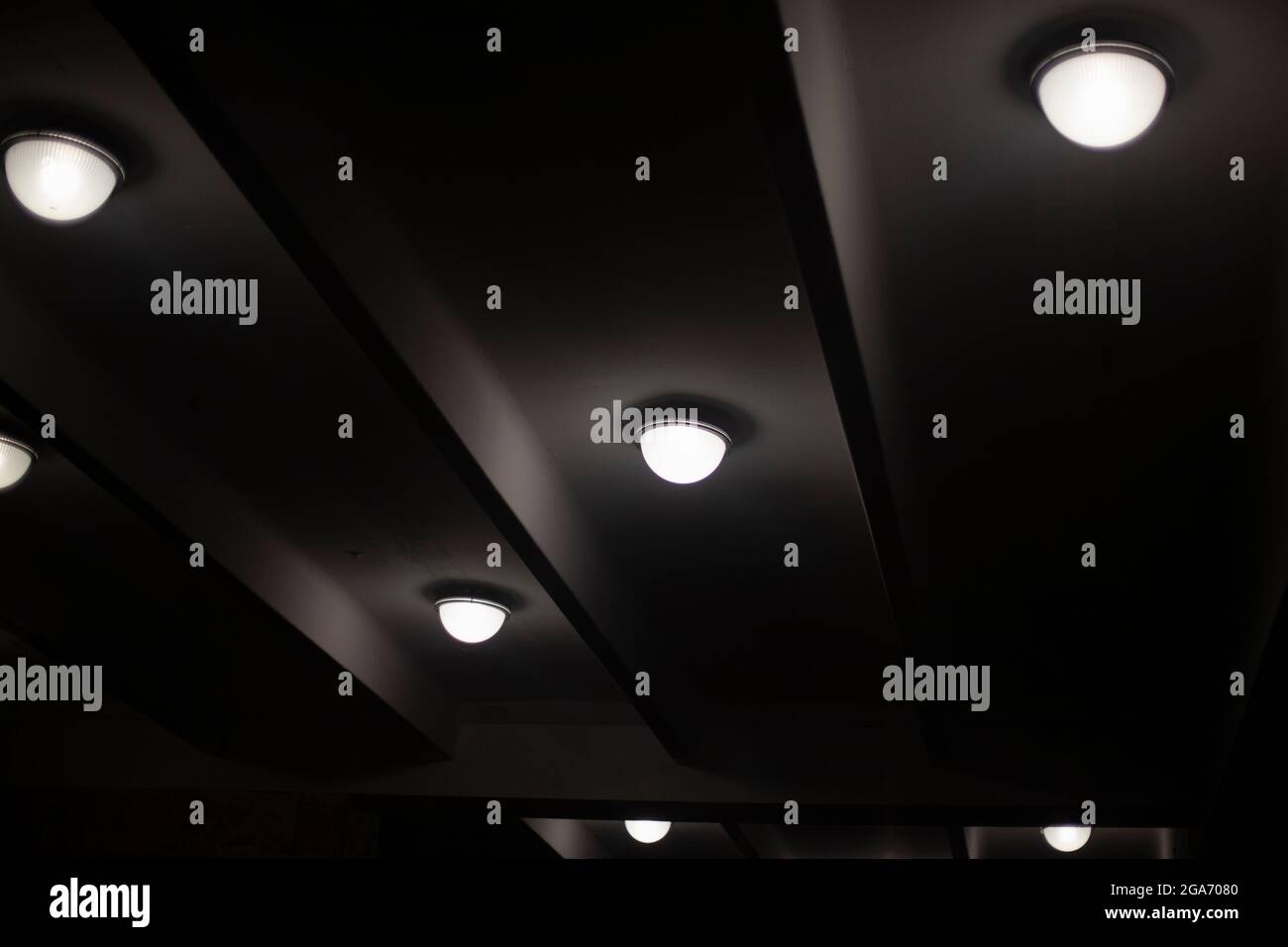 Ceiling lamps. Ceiling lighting in the subway. Lamp lighting in the ...