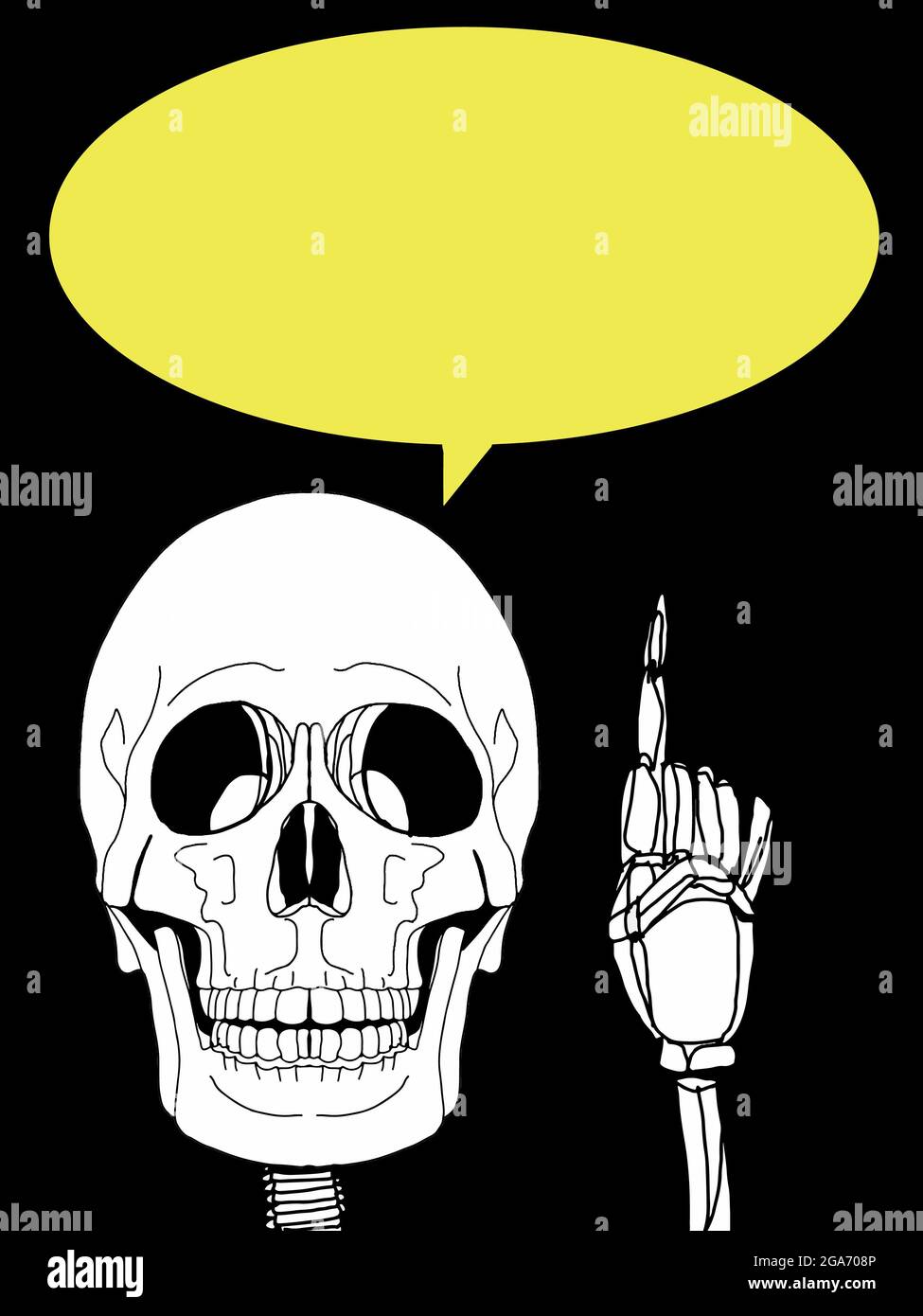Skull,pointing ,speech bubble drawing illustration Stock Photo - Alamy