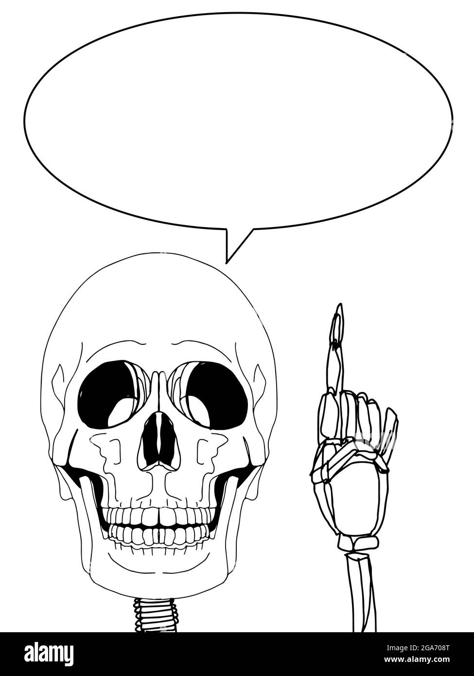 Skull,pointing ,speech bubble drawing illustration Stock Photo - Alamy