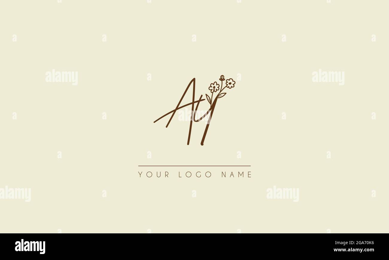 Initial letter AY Or YA Signature handwritten wedding botanical floral ...