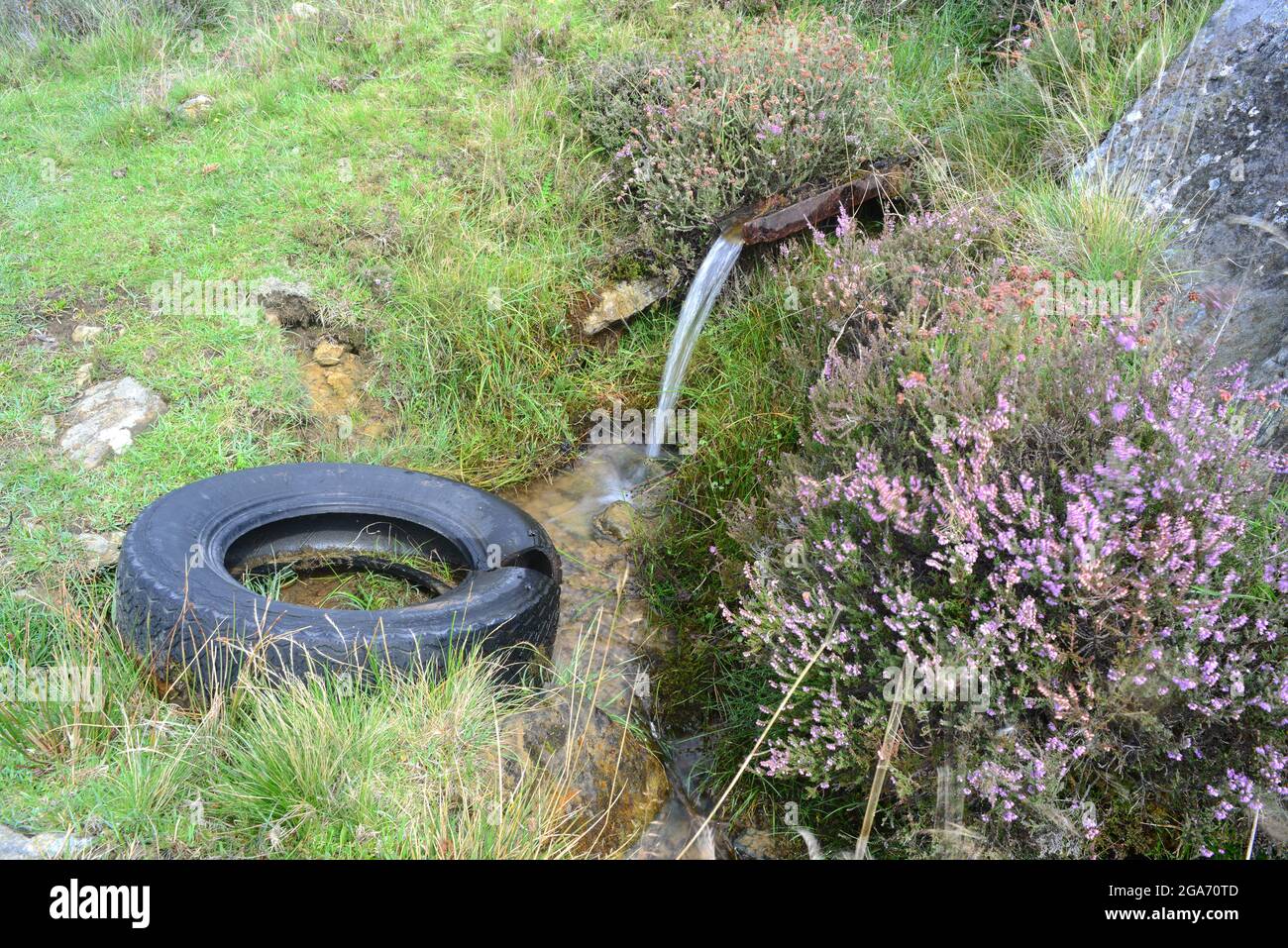 fly tipping by beautiful stream north yorkshire moors united kingdom ...