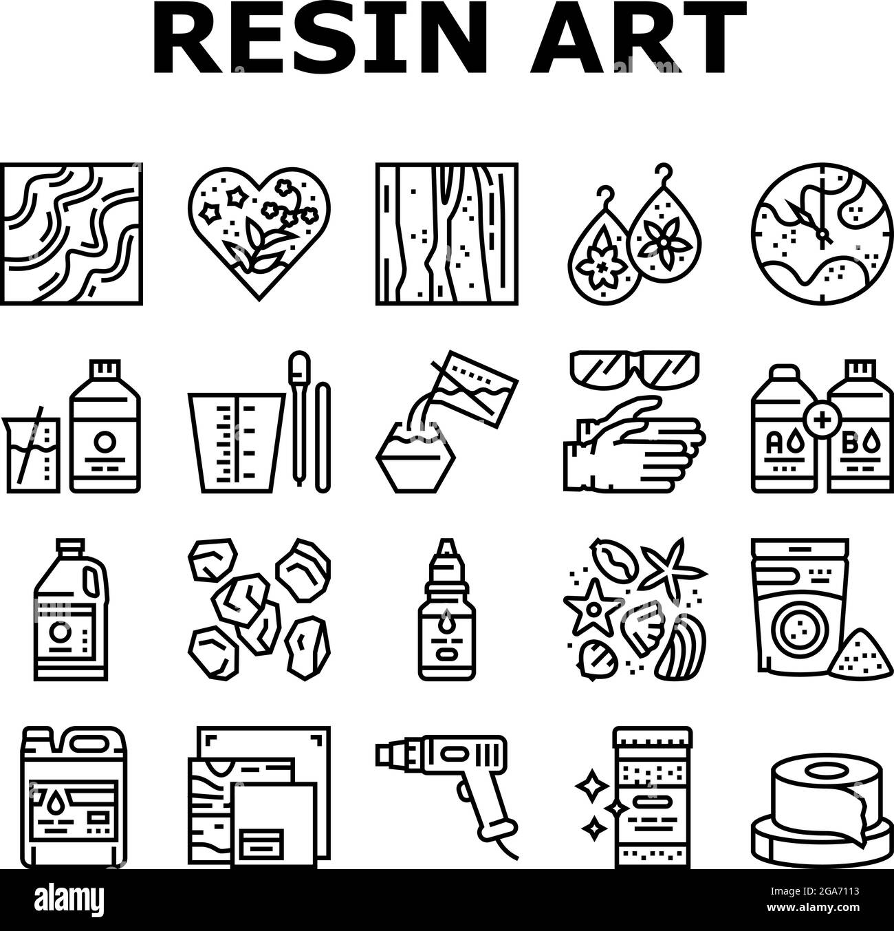 Resin Art Creation Collection Icons Set Vector Stock Vector Image And Art