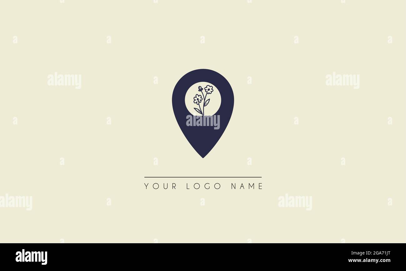 Pin map with flower creative simple logo icon sign symbol design ...