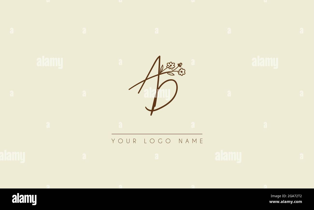 Initial letter AD Or DA Signature handwritten wedding botanical floral ...