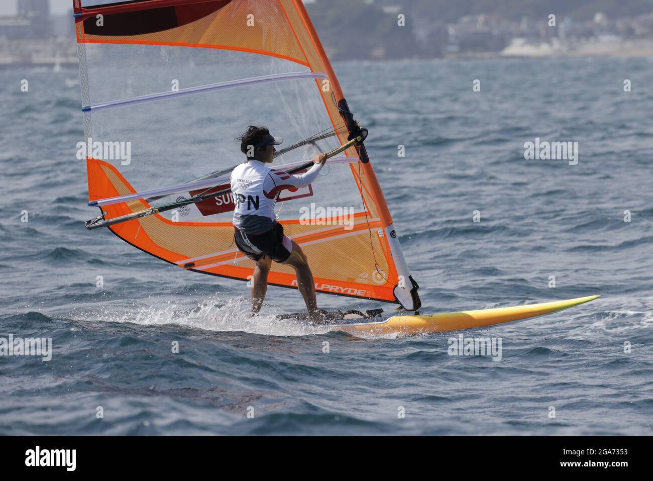 Kanagawa, Japan. 29th July, 2021. Yuki Sunaga (JPN) Sailing : Women's RS:X Windsurfing during ...