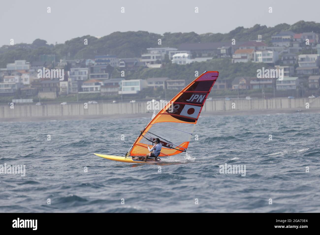 Kanagawa, Japan. 29th July, 2021. Yuki Sunaga (JPN) Sailing : Women's RS:X Windsurfing during ...