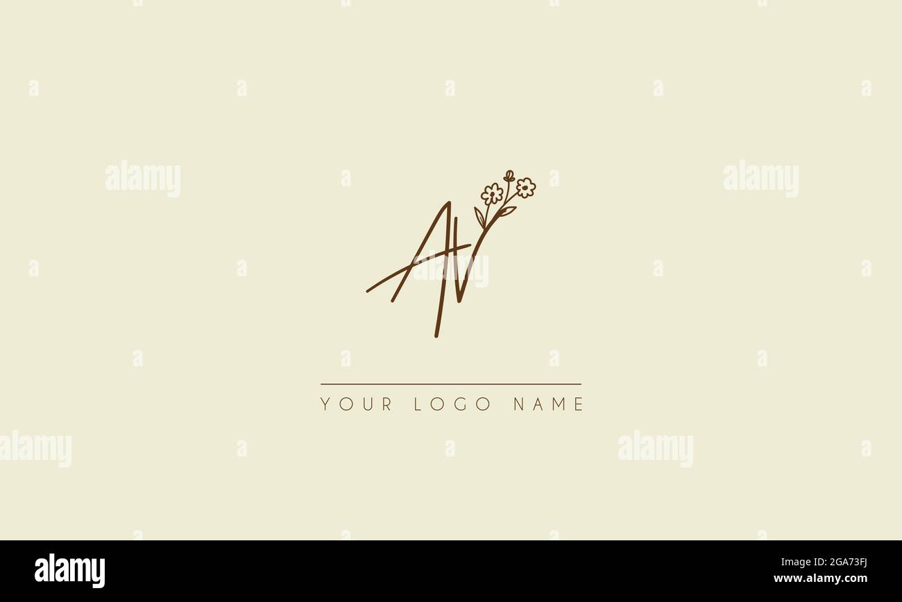 Initial letter AV Or VA Signature handwritten wedding botanical floral ...