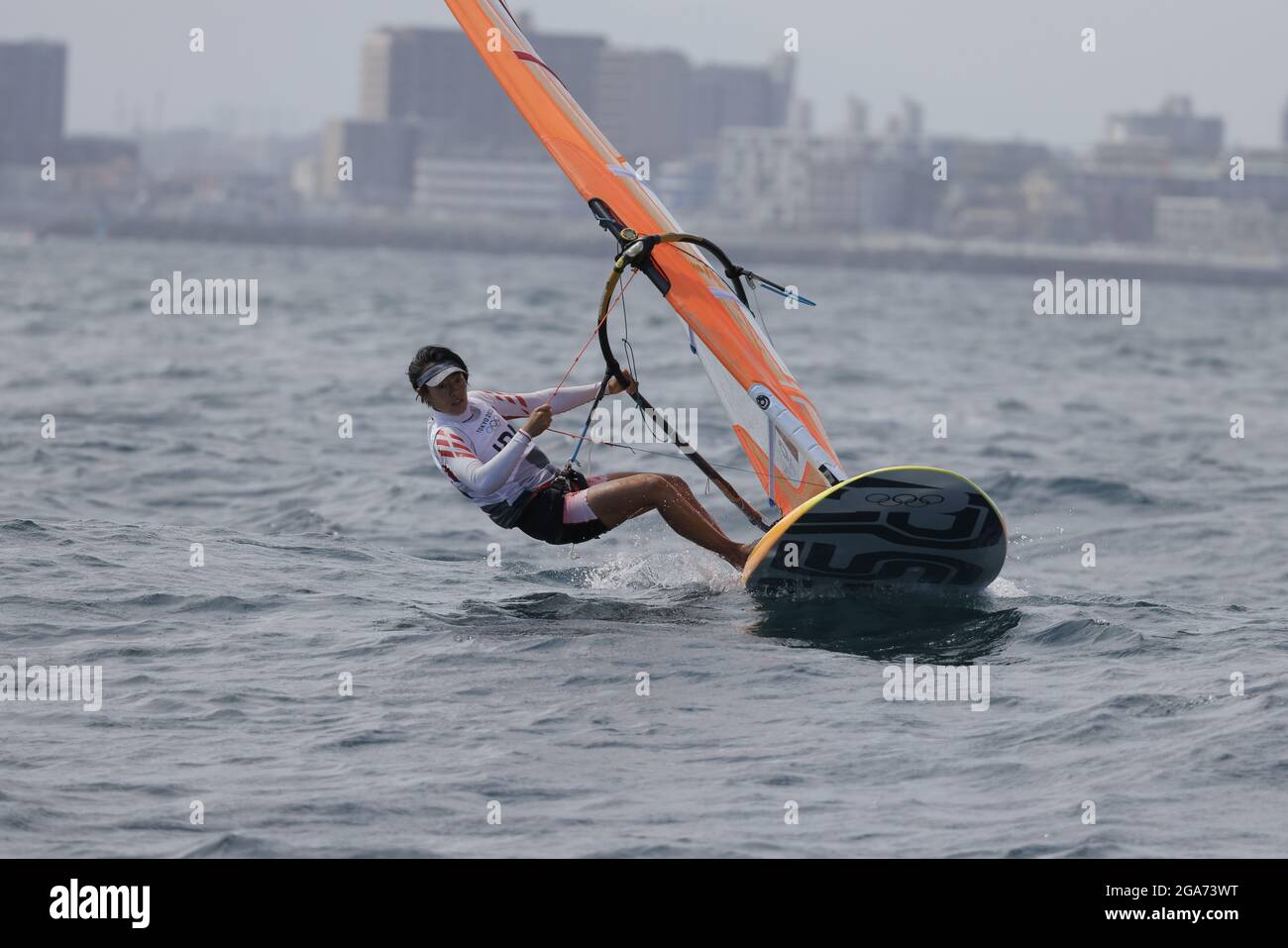 Kanagawa, Japan. 29th July, 2021. Yuki Sunaga (JPN) Sailing : Women's RS:X Windsurfing during ...