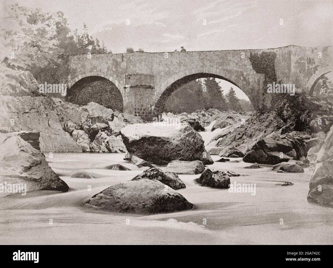 A late 19th century view of Invercauld Bridge, also known as Bridge of ...