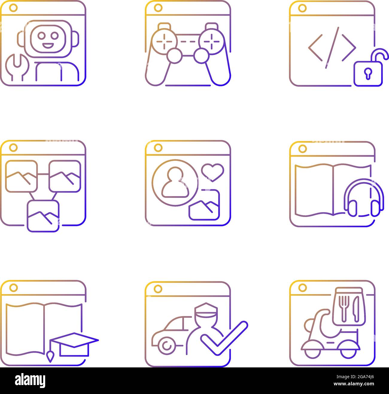 Public-facing internet applications gradient linear vector icons set Stock Vector Image & Art ...