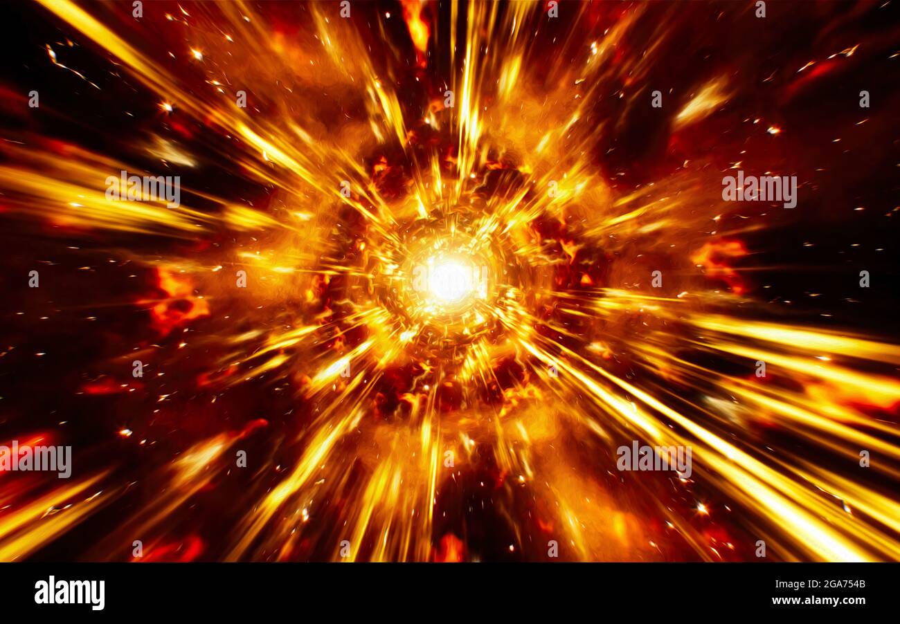 Speed flowing yellow and orange particles swarm with glowing trails ...