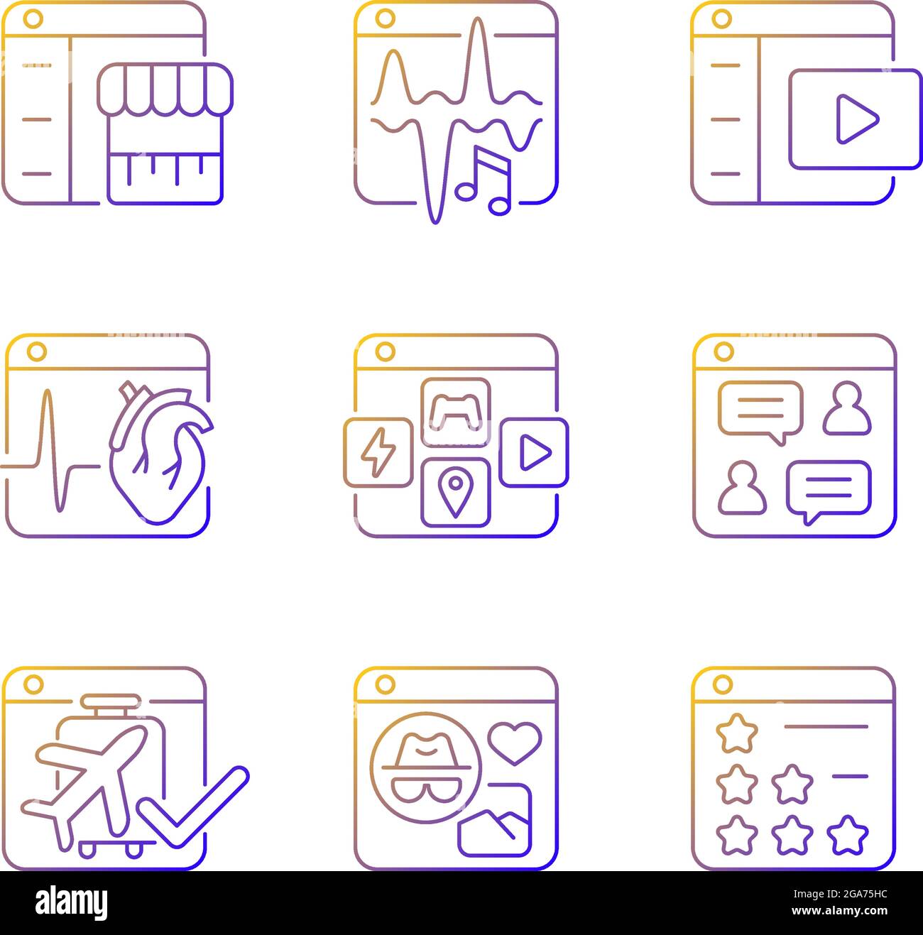 Digital platforms gradient linear vector icons set Stock Vector Image ...