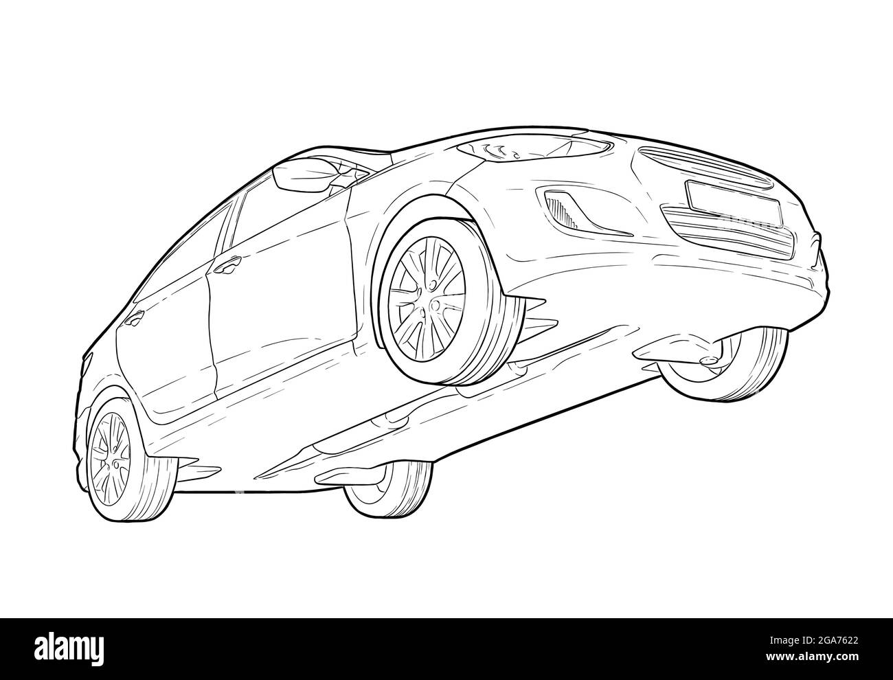 Extreme car driving. Stunt with a car. The car takes off, bottom view ...