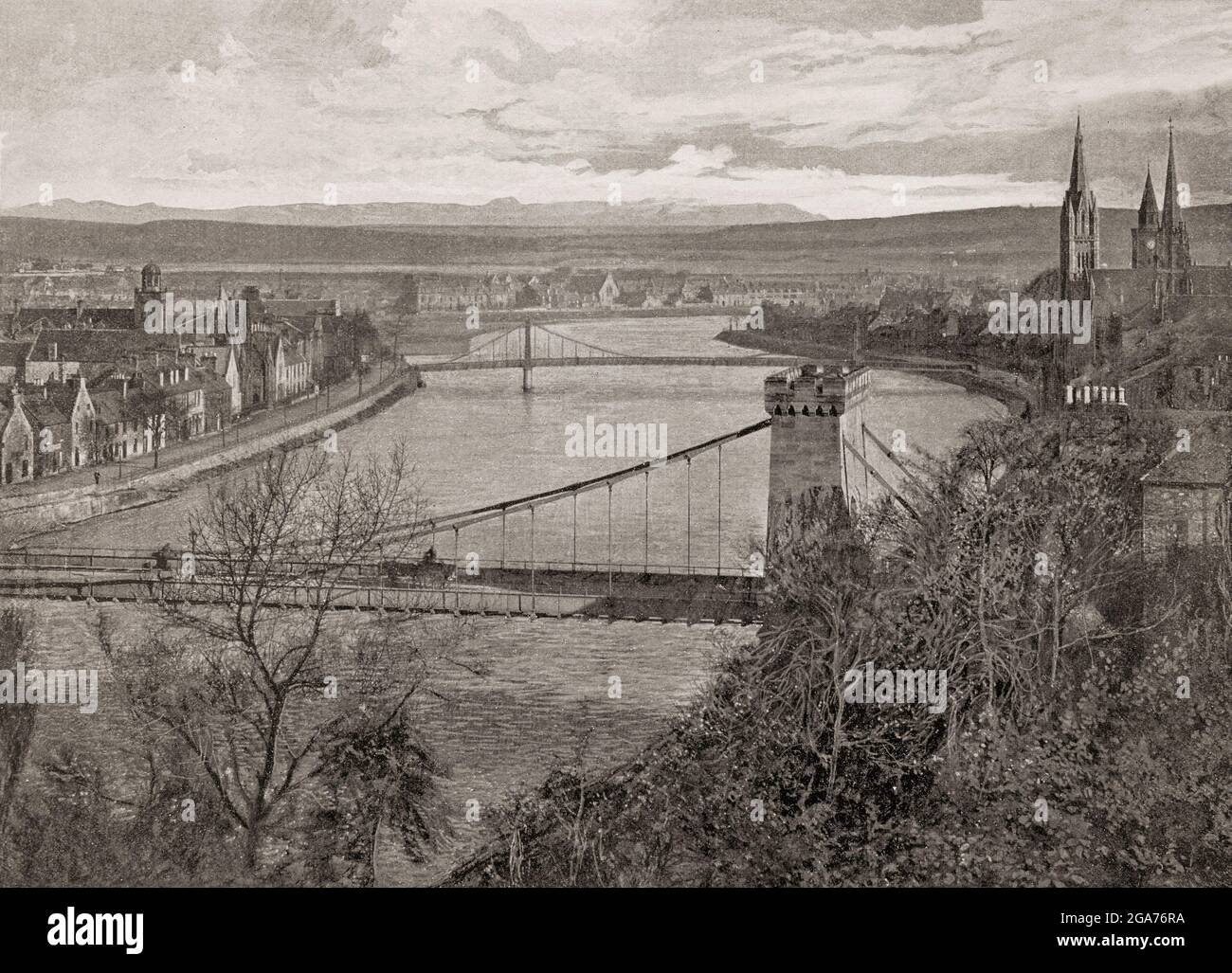 A late 19th century view of Inverness and the River Ness, from the site ...